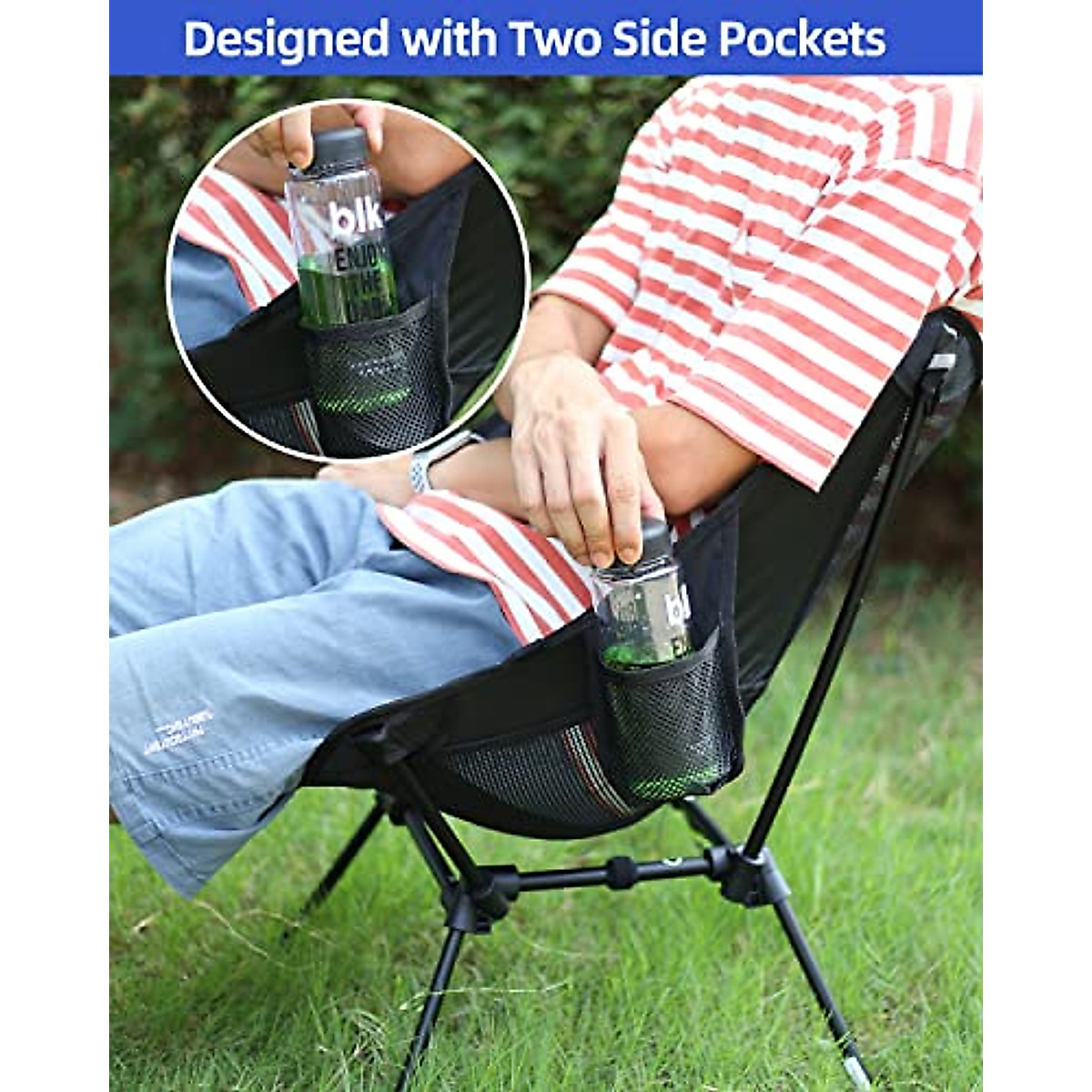 Sportneer Lightweight Portable Folding Camping Chair Compact Beach Camp Chairs for Adults Foldable Backpacking Chair Outdoor Chair for Camping Hiking Lawn Picnic Outside Travel (1, Black)