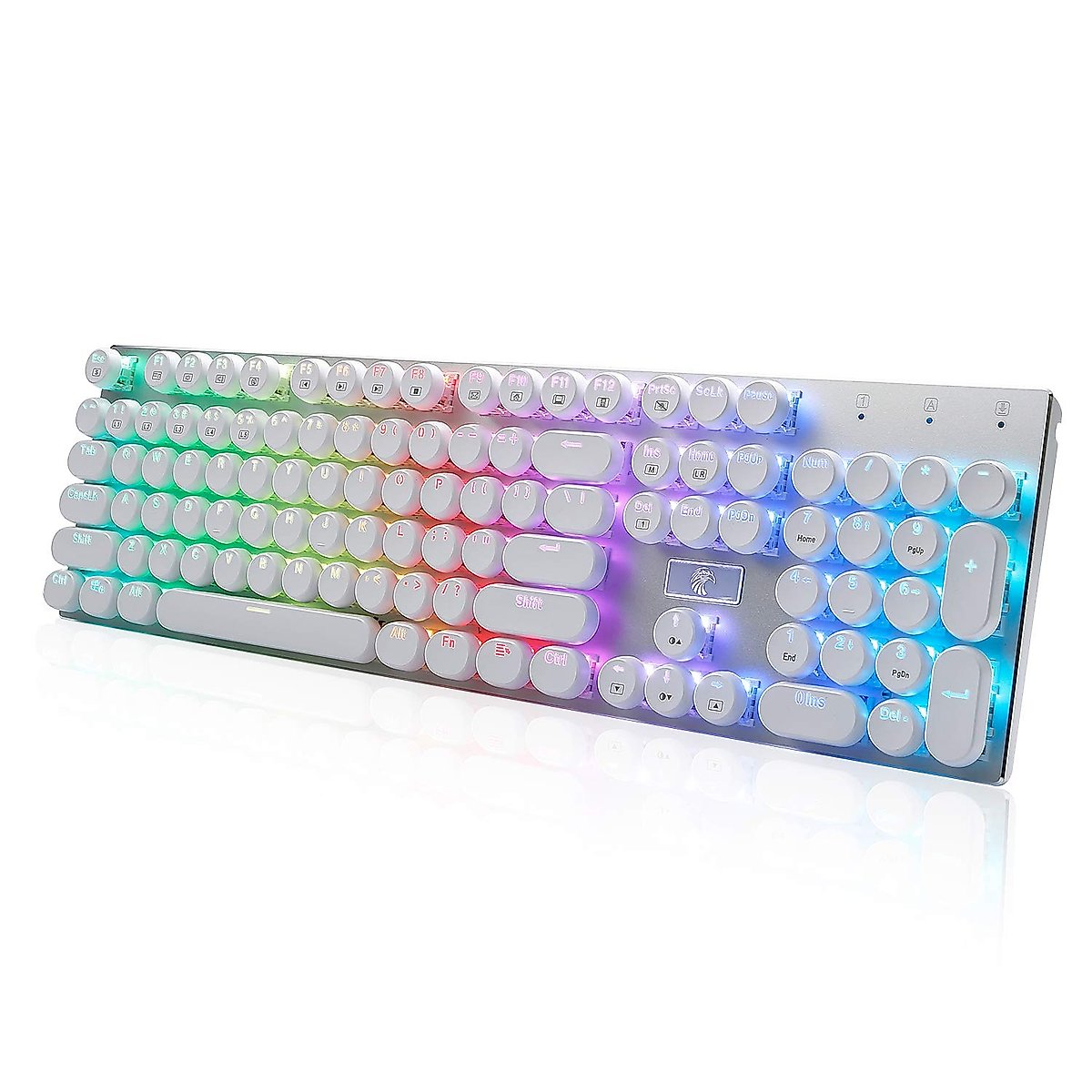 HUO JI E-Yooso Z-88 Mechanical Gaming Keyboard Typewriter Style USB Wired, Programmable RGB Backlit, White Switch, Macro Keys, Retro 104 Keys for Mac, PC, White