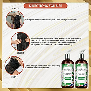 Fermosa Apple Cider Vinegar Shampoo and Conditioner Set - Clarifying Nourishing & Soothing, Reduce Itchy Scalp, Dandruff & Frizz, Adds Gloss, Hydration & Shine, Sulfate Free 16.9oz/ 500ml per bottle