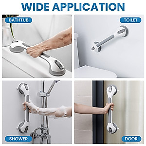 LEVERLOC 2 Pack Shower Grab Bars for Bathtubs and Showers, Easy to Install Suction Shower Handles for Bathroom Removable Handrails for Seniors Elderly Heavy Duty Safety Grip Waterproof Drill Free Gray