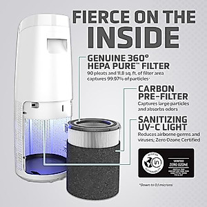 GermGuardian Air Purifier with HEPA Filter, Removes 99.97% of Pollutants, Covers Large Room up to 750 Sq. Foot Room in 1 Hr, UV-C Light Helps Reduce Germs, Zero Ozone Verified, 22", White, AC4625WDLX