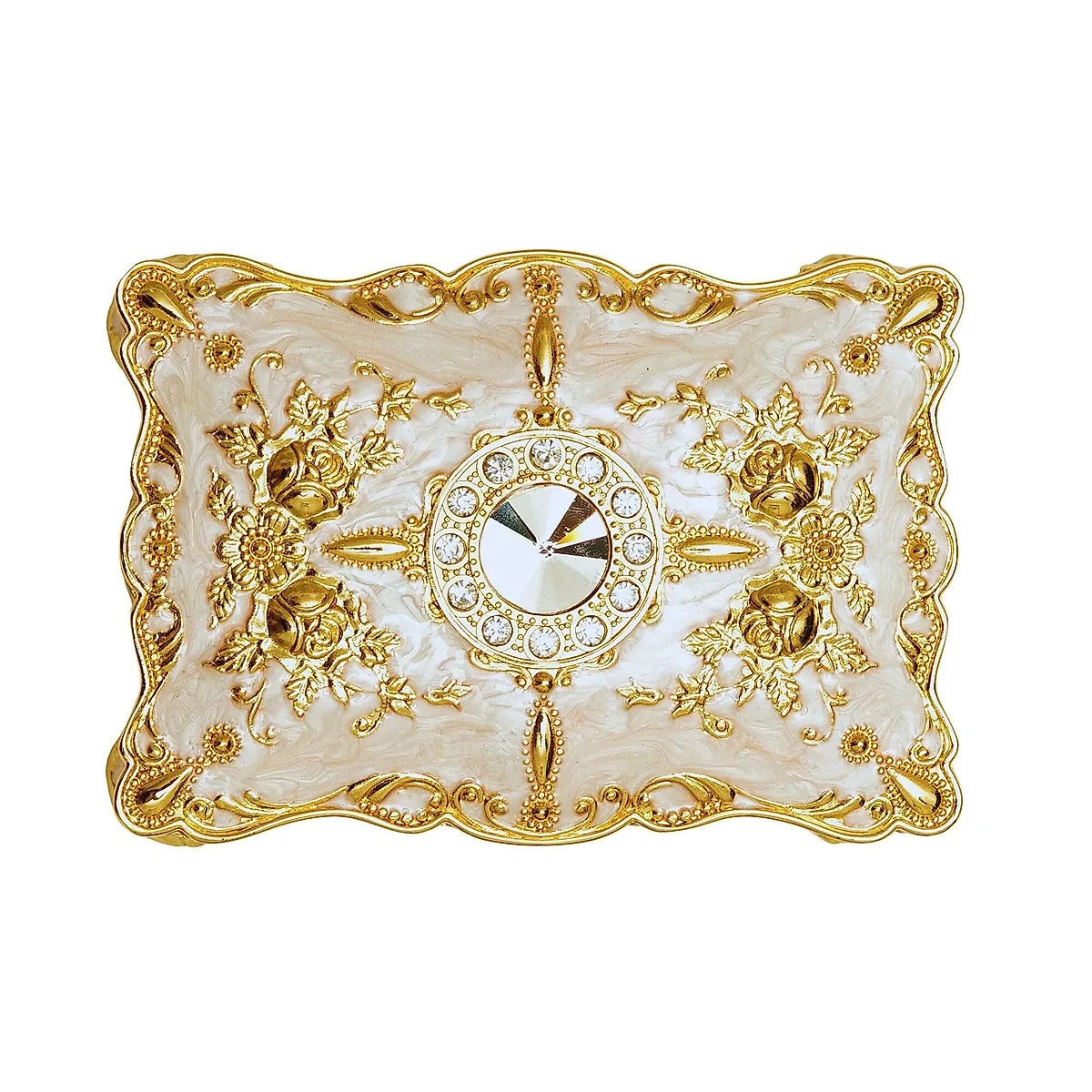 HolyFire Mini Jewelry Boxes Gift - Small Jewelry travel Case - Trinket Organizer with Lid Earrings Rings Vintage Treasure Keepsake Box for Women Girls Kids, Gold