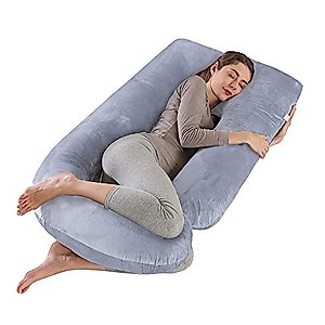 CDEN Pregnancy Pillow, J Shaped Full Body Pillow 57", Maternity Pillow Support for Back, Legs, Neck, HIPS for Pregnant Women with Removable Washable Velvet Cover(Grey)