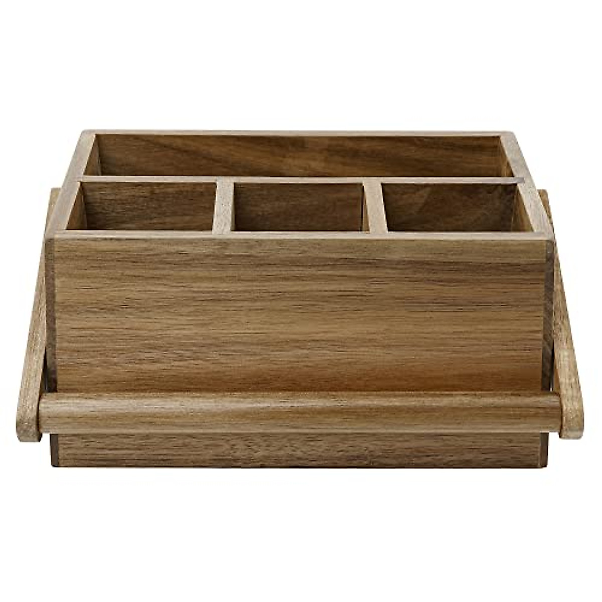 VaeFae Acacia Silverware Caddy with Handle, Wooden Utensil Holder, Mulip-pose Organizer for Kitchen, Office, Bathroom, Bedroom