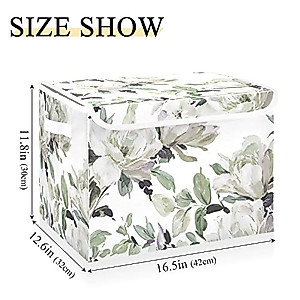 Laundry Storage Box Cube Storage Bin for Towel White Green Flower Clothes Storage 12x12x16