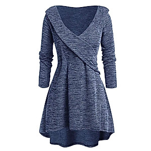 CapsA Women Halloween Gothic Sweatshirts Dress Long Sleeve High Low Pullover Plus Size V-Neck Tunic Plunging Neck Sweater Blue