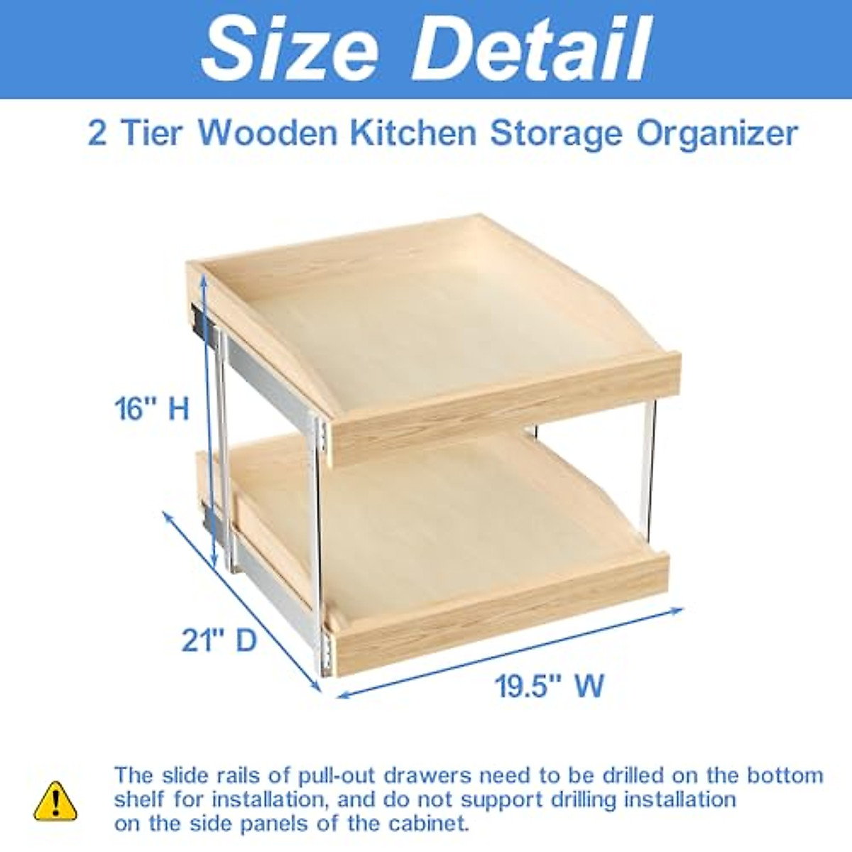 LOVMOR 2 Tier Pull Slide out Cabinet Organizer 19½"W x 21" D,Cabinet Drawer Organizer with U Bracket,Slide out Pantry Shelves with Full Extension Rail Slide, Pull out Drawer for Kitchen Cabinet