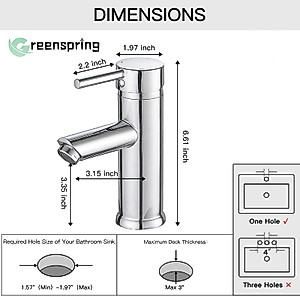 Greenspring Bathroom Faucet Chrome Modern Commercial Single Hole Bathroom Sink Faucet Water Saving Lavatory Basin Vanity Mixer Tap with Supply Line and Pop Up Drain