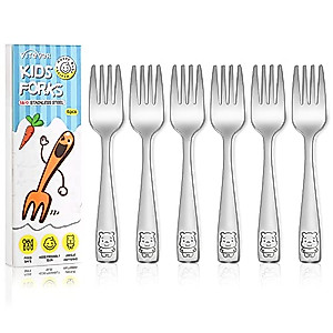 VITEVER 6-Piece Toddler Forks, Small Stainless Steel Kids Forks Set, Children Safe Forks for Self Feeding - Mirror Polished, Dishwasher Safe