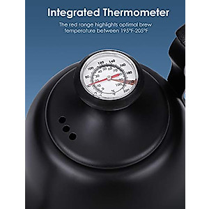 Chefbar Tea Kettle with Thermometer for Stove Top Gooseneck Kettle, Pour Over Coffee Kettle, Tea Pot Stovetop Teapot, Hot Water Heater Boiler for Camping, Home & Kitchen, Matte Black - 28oz