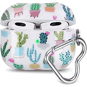 Olytop Cute Succulent Airpods 3rd Generation Case, Cover for Women Printed Airpods 3 Protective Hard Cover Skin Girl Women for Apple iPod 3rd Gen Case with Keychain-Cactus