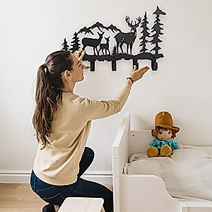 VIVICOMFY Metal Deer Coat Hooks Wall Art Decor-Deer Hangers and Key Holder-Clothes Hat Rack and Backpack Hanger-Animal Theme Hooks Sweet Home Decor for Storage, Living Room, Hallway, Office (Black)