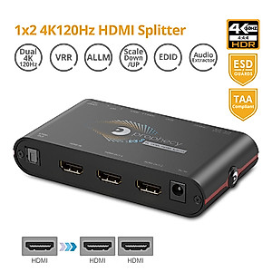 gofanco Prophecy Intelligent 4K 120Hz 1x2 HDMI Splitter – 4K @120Hz, 40Gbps, VRR, ALLM, CEC, Downscale/Upscale, Audio Extraction, EDID Management, Firmware Upgradable, TAA Compliant (PRO-HD21Split2P)