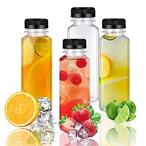 4 Pcs Plastic Juice Bottle, Reusable Drink Containers, For Juice, Milk, Smoothie And Other Drinks, With Black Lid, 8 OZ.
