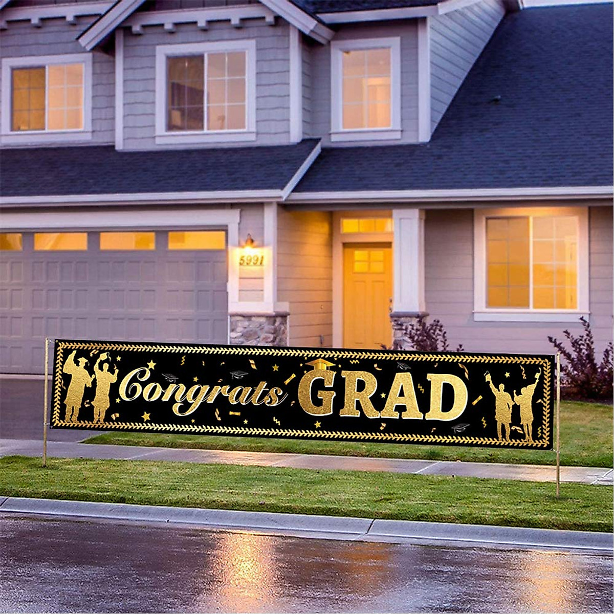 Mocossmy Graduation Yard Banner 2022,9.8 x 1.6 Ft Large Congrats Grad Banner Black and Gold Graduation Yard Signs Decoration Backdrop for Photography High School College Graduation Party Decoration