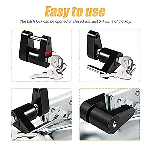 Trailer Hitch Coupler Lock, Dia 1/4 Inch, 3/4 Inch Span Trailer Tongue Coupler Lock, Latch and Clip Travel Kit Receiver for Security, Coupling Lockable Anti Theft Cover for Towing Truck Car (Black)