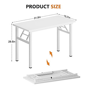 DlandHome Folding Desk Small Desk 31.5 inches Small Computer Desk for Home Office Folding Table Writing Table for Small Spaces No Assembly Required White & White Frame