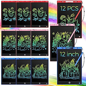 12 Pcs LCD Drawing Pad for Kids 12 Inch Doodle Board Bulk Colorful Erasable Drawing Tablet Writing Pad Reusable Electronic Toys Gifts for Girls Boys 8-10 3-10, Blue, Red, Pink