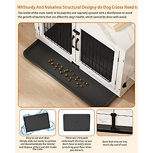 Piskyet Wooden Dog Crate Furniture with 360°Rotatable Removable Dog Bowls, Dog Crate End Table with Tray, Double Doors Dog Kennels forDogs(L:37.7" L*25.1" W*26.1" H, Marble White)