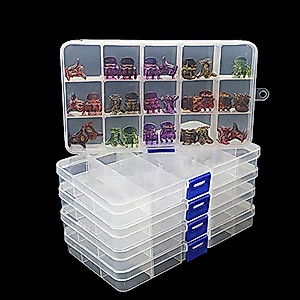 WYKOO 5 Pack 15 Grids Transparent Plastic Bead Organizers, Clear Plastic Jewelry Organizer Box with Movable Dividers, Earring Storage Containers Small Craft Storage Box