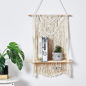 Ebristar Macrame Wall Hanging Shelf, Wood Hanging Shelf Organizer Hanger, Rope Wall Hanging Shelf Plant Hangers, Handmade Boho Woven Home Wall Decor¡­