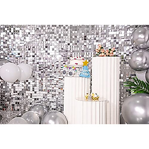 Sequin Shimmer Wall Backdrop Sliver Square Shimmer Wall Decor for Engagement, Birthday, Anniversary, Party, 12 Panels