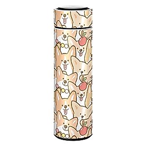 CaTaKu Cute Dog Corgi Water Bottle Insulated 16 oz Stainless Steel Flask Thermos Bottle for Coffee Water Drink Reusable Wide Mouth Vacuum Travel Mug Cup