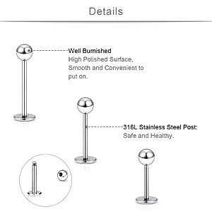 SCERRING 18PCS 20g Stainless Steel 3mm Balls Labret Monroe Lip Tragus Cartilage Helix Earring Ring Body Piercing Jewelry 6mm 8mm 10mm - Silver
