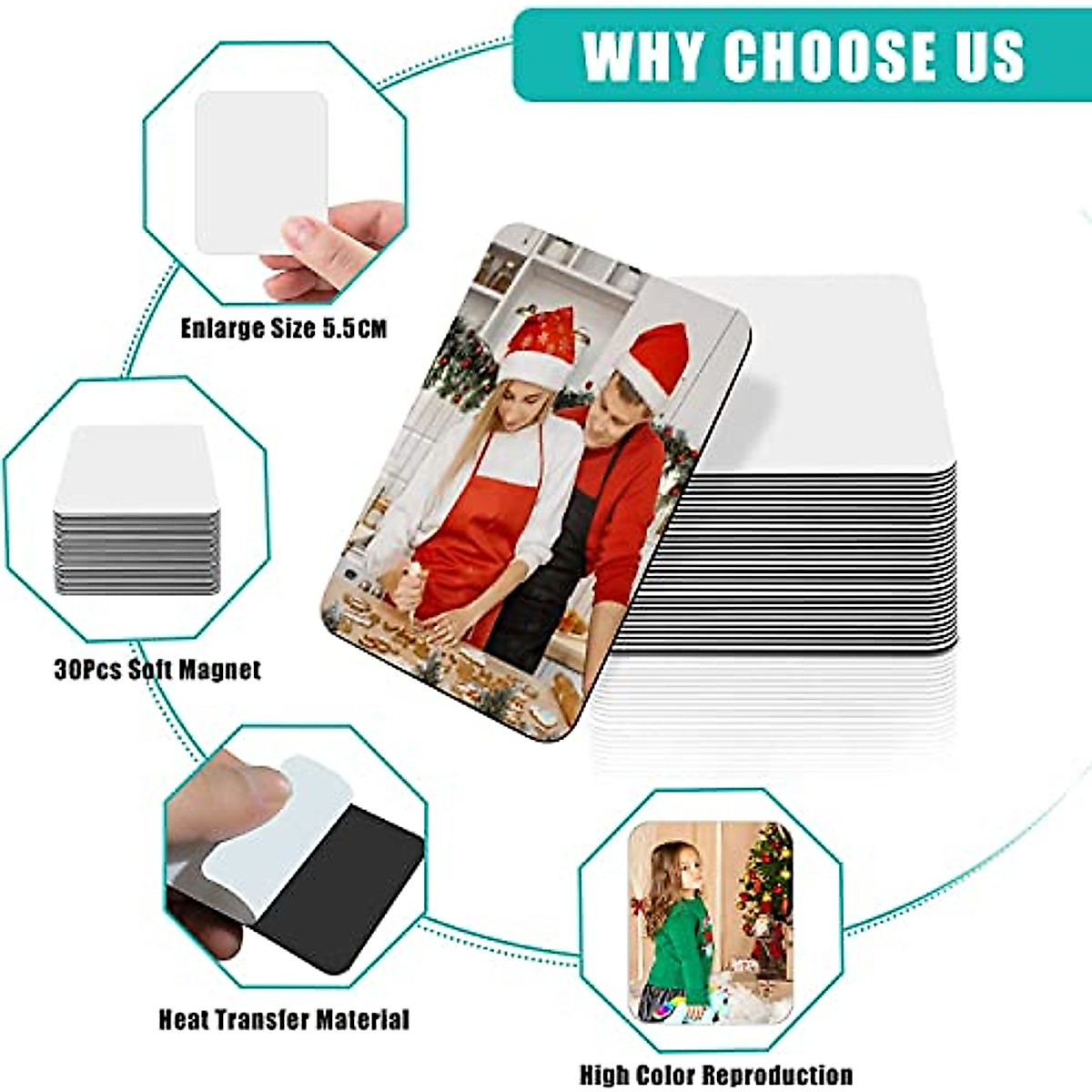 Sublimation Magnet Blanks, 30PCS Sublimation Blank Refrigerator Magnets - Personalized Fridge Magnet Sublimation Blanks Products for Kitchen Office Decorative, 5.5x7.5 cm (Rectangular)