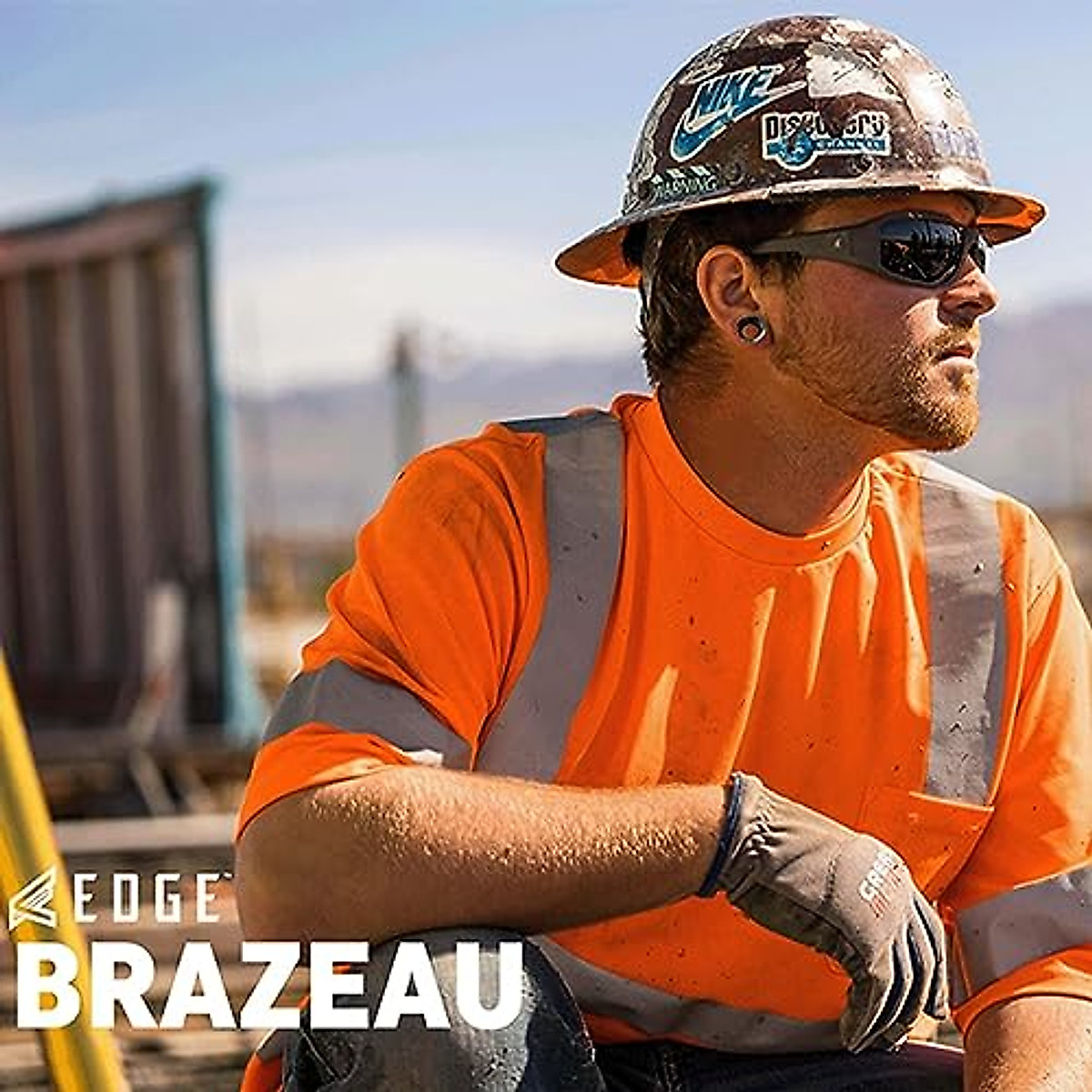 EDGE Brazeau Safety Glasses, Polarized Lenses, Non-Slip, Impact/Scratch Resistant, 99.9% UV Protect, ANSI Z87 Rated (Black Frame, Polarized Smoke)