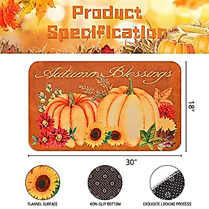 VERTKREA Pumpkin Sunflower Doormat, Autumn Floor Mat 18 × 30 Inches Happy Thanksgiving Mat Indoor for Living Room Bedroom Kitchen Orange
