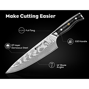 Damascus Knife Set 3 PCS with Premium VG10 Damascus Steel, Ultra-Sharp Professional Japanese Kitchen Knife Set, Full Tang Chef Knife Set with G10 Hand