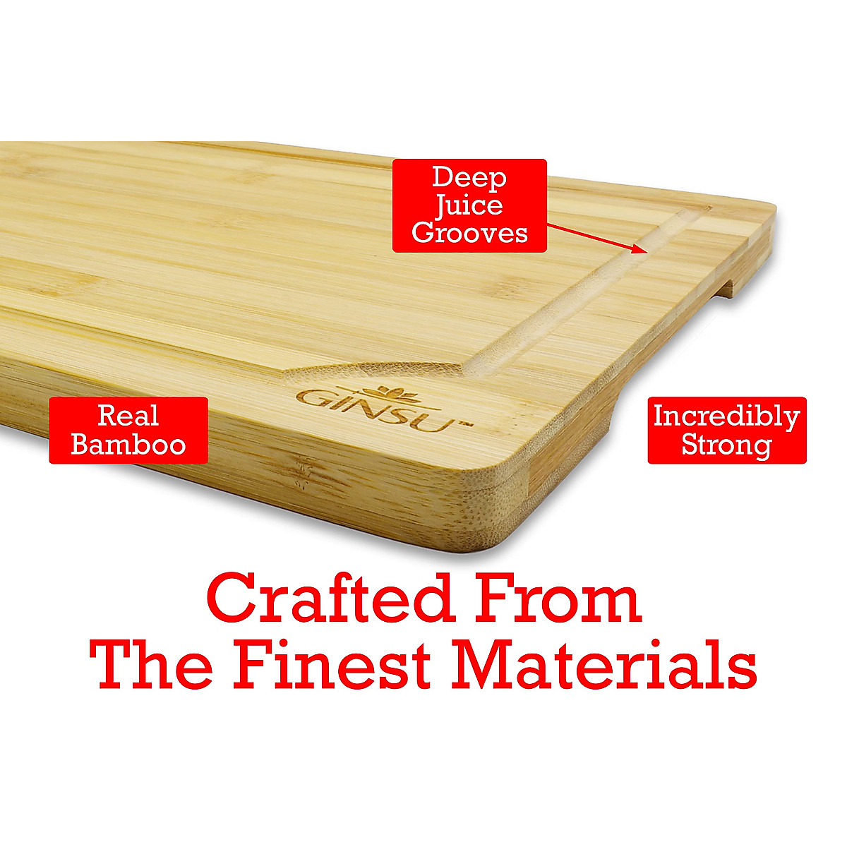 Ginsu Cutting Board Set – 3Pcs Bamboo Cutting Board for Chopping, Slicing, Dicing – Heavy Duty Butcher Block Countertop Household Supplies – Protects Cooking Surface, Knife Blade