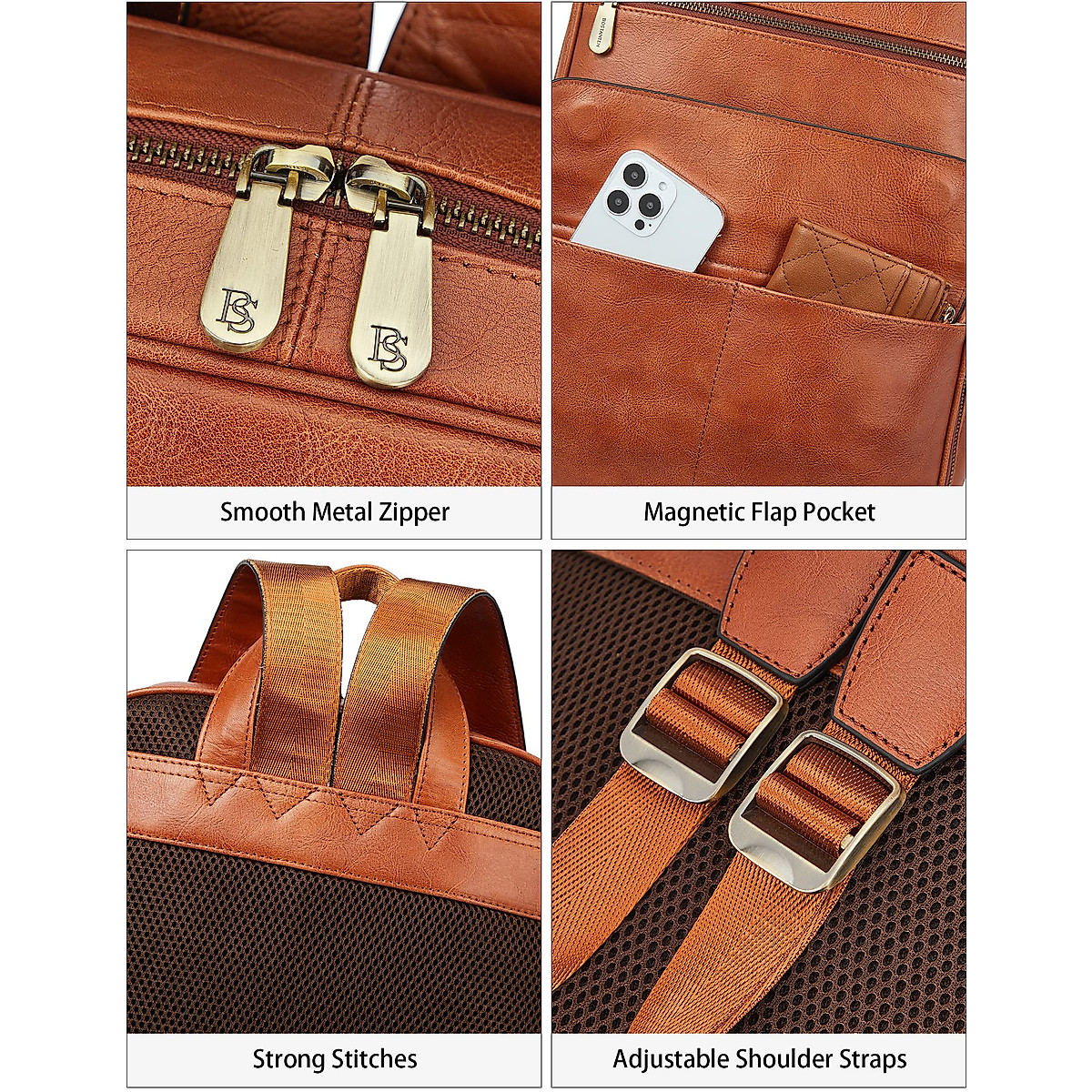 BOSTANTEN Mens Laptop Backpack Genuine Leather 15.6 inch Computer Bag Business Work Travel Daypack Vintage Large Shoulder Bag