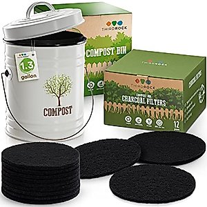 Third Rock - 1.3 Gallon Farmhouse Kitchen Compost Bin - White - with 3 Years Supply of Charcoal Filter Replacements