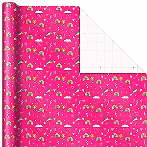 Hallmark Kids Birthday Wrapping Paper (3 Rolls: 75 sq. ft. ttl) Pink Rainbows, Blue Dinosaurs, Yellow "Happy Birthday"