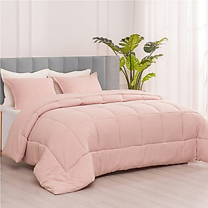 RECYCO Twin/Twin XL Comforter Set for College Girls Boys, Duvet Insert Bed Comforters & Sets with Pillow Sham, Lightweight Ultra Soft Quilted Down Alternative Comforter, Blush Pink