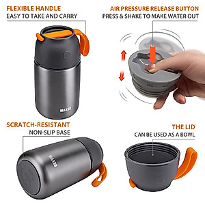 MAXSO 2 Pack Vacuum Insulated Food Jar Hot Food Containers for Lunch School Soup Thermos For Kids,Travel Food Flask Hot Cold (24oz,17oz) (Grey)