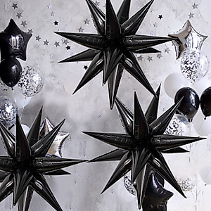 Maylai 50 PCS 40" Large Black Star Balloons Big Metallic Explosion Star Foil Balloons 12 Point Star Balloons Starburst Cone Mylar Balloons Spike Balloons for Birthday Christmas Party Decoration