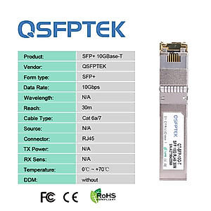 QSFPTEK 10G SFP+ RJ45 Module, 10Gbe giga Mini-GBIC SFP to rj45 Copper Transceiver, 10GBASE-T Optical to Ethernet for Ubiquiti UF-RJ45-10G, Net Gear AXM765,Supermicro, Unifi, up to 30m