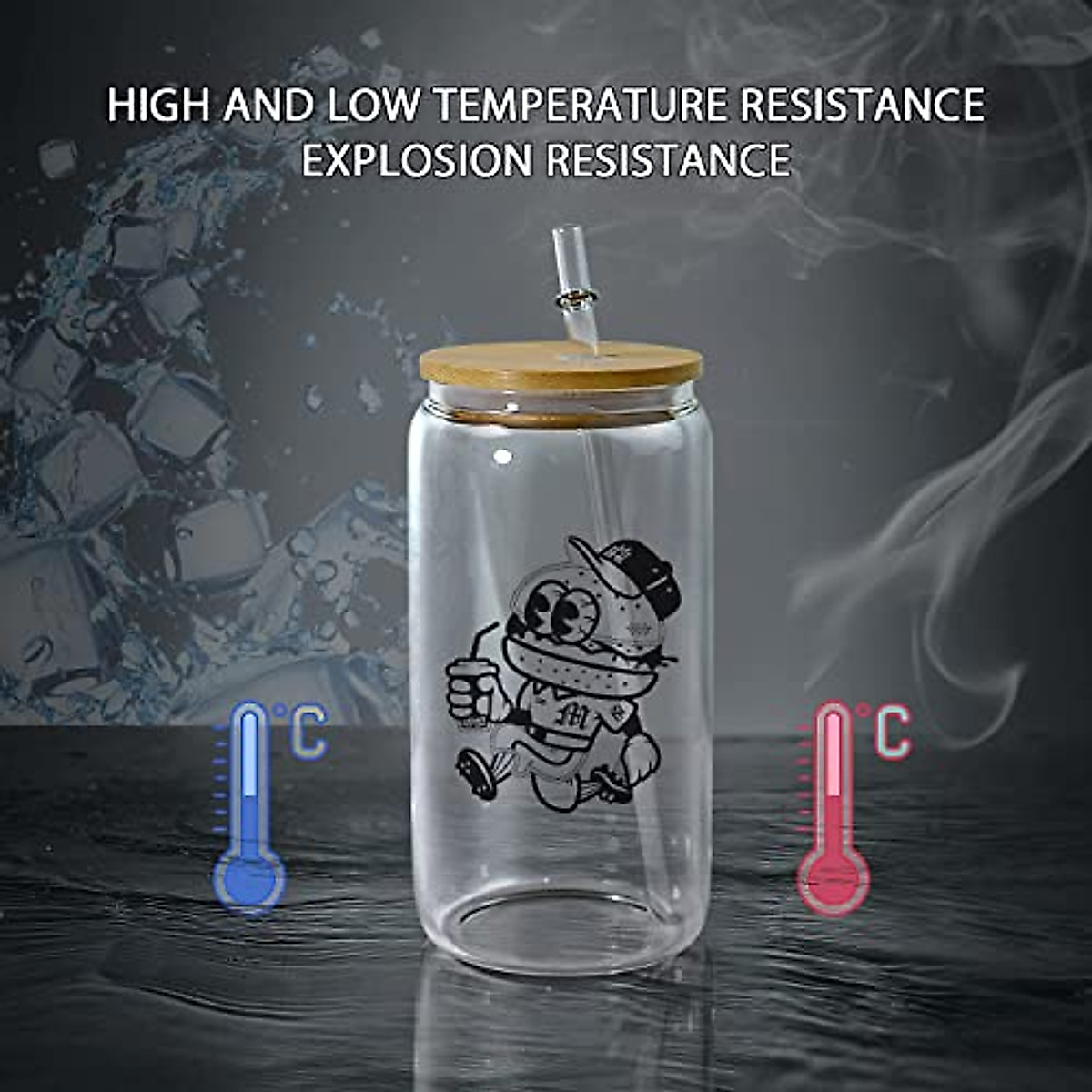 AGH 12 Pack 16oz Clear Sublimation Glass Blanks with Bamboo Lid, Sublimation Glass Cups Transparent Can Shaped Beer Cup with Lid and Straw, Straight Sublimation Tumblers for Iced Coffee Milk Juice