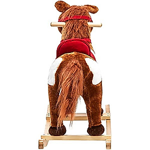 Animal Adventure | Real Wood Ride-On Plush Rocker | Chestnut Horse | Perfect for Ages 3+, 28" x 12" x 22"