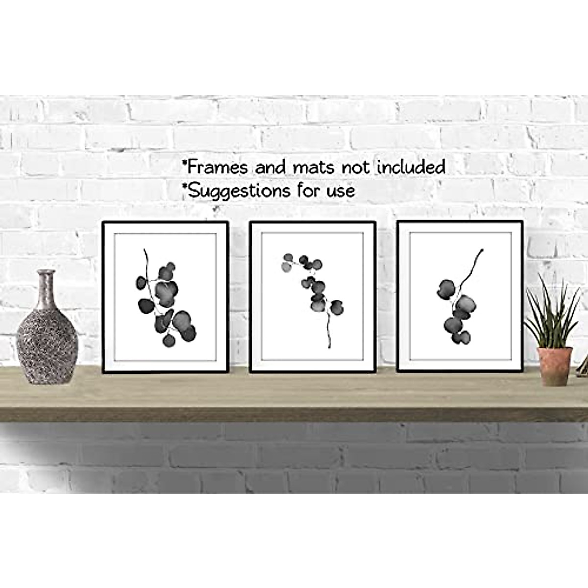 Black And White Wall Art - Eucalyptus Leaves - Botanical Art Prints - Minimalist Pictures - Set of 3-8x10 - Unframed