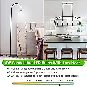 MAXvolador E12 LED Candelabra Light Bulbs 40W Equivalent, Daylight White 5000K 4W Chandelier Light Bulbs, Type B Bulb B11 Candle Bulbs Base Bulb 400 Lumens, Non-Dimmable, Pack of 6