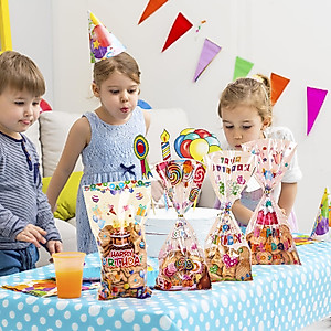 Totelux Happy Birthday Cellophane Gift Bags Clear Candy Bags Plastic Treat Goodies Bags with Ties for Cookies Gift Packaging Birthday Party Supplies 50PCS