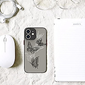 LSL Compatible iPhone 12 Black and White Butterfly Case, Translucent Matte Soft TPU Bumper Case Cute Black and White Butterfly Print Pattern Design Hard PC Back Clear Case 6.1 Inch