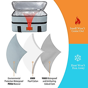 Cooklux Insulated Casserole Carrier - Double Decker Design, Food Warmer Bag for Hot&Cold Food Travel, Fits 9x13 Casserole Dish, Leak-Proof, Durable Nylon, Zip Pockets, Grey