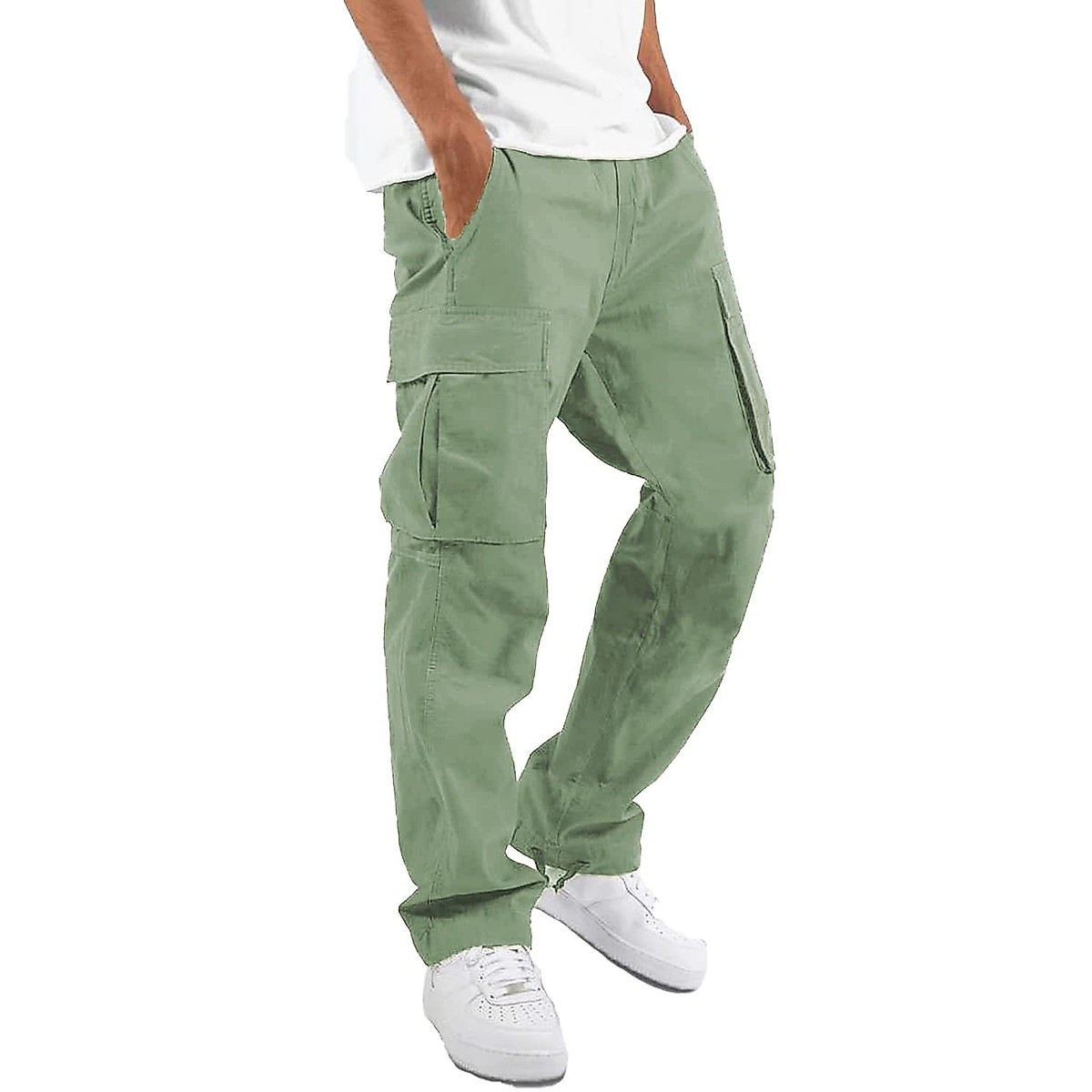 LYRXXX Men's Casual Cargo Pants Hiking Pants Workout Joggers Sweatpants for Men,Light Green,L