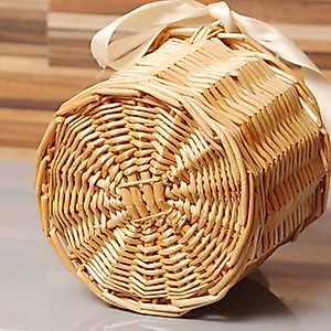 Dasing Wicker Woven Basket Wedding Flower Girl Baskets Willow Hand Woven Basket with Handle and Ribbon Bow Woven Eggs Candy Basket Flower Basket for Wedding Home Garden Decor