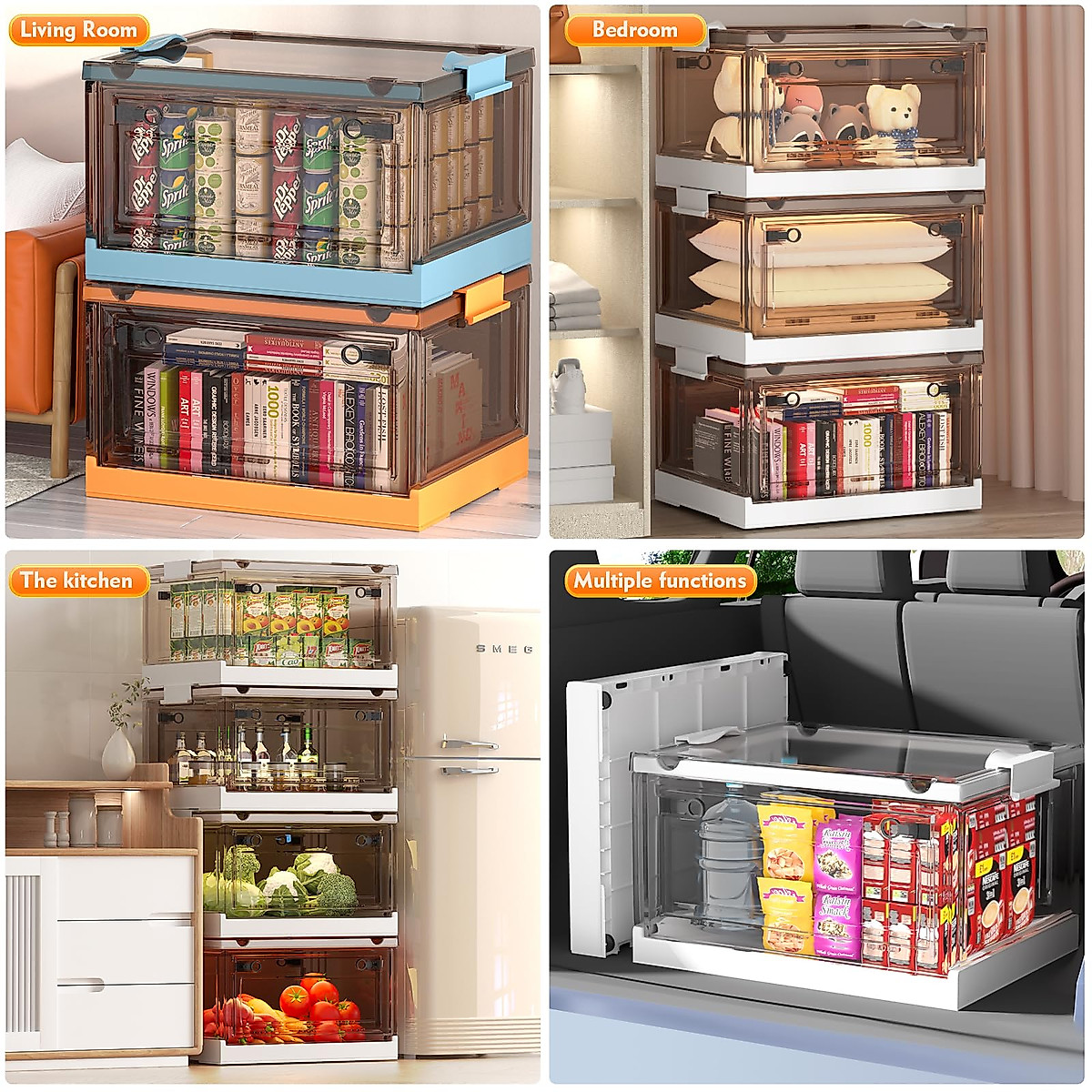 CTSNSLH 228QT Storage Bins with Lids, Plastic Storage Bins with 3 Lids, Storage Box with Door and Wheels,Collapsible Storage Containers(76QT*3)